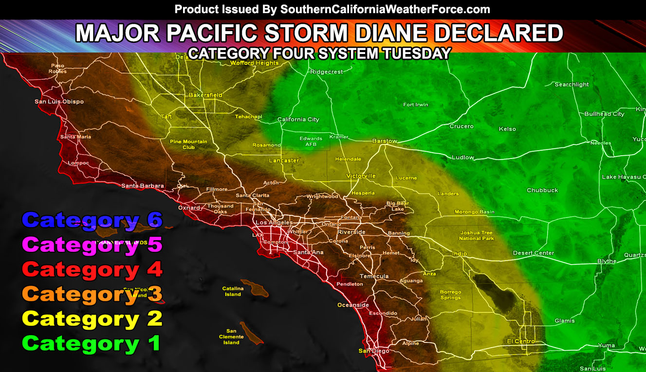 Major Pacific Storm Diane Declared: Category Four Impacts Tuesday ...